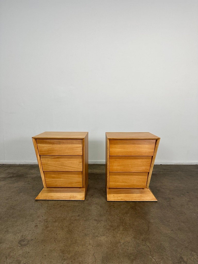 Mid Century Mahogany Nightstands with Angular Base, Pair For Sale at ...