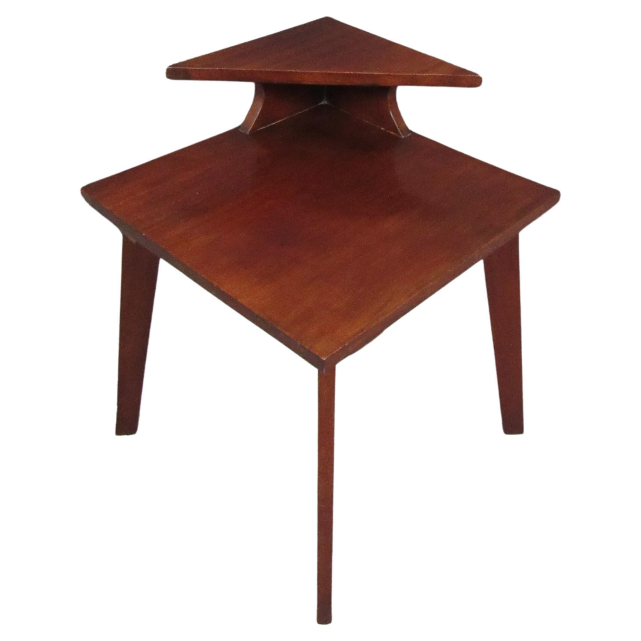 Mid-Century Mahogany Petite Corner Step Table For Sale at 1stDibs