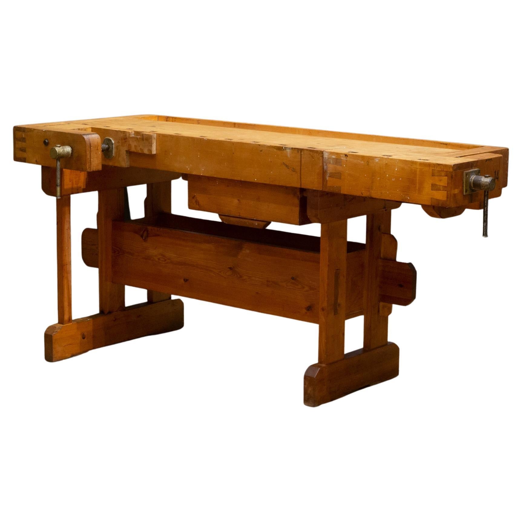Vintage Carpenters Workbench Work Table Rustic Console Table For Sale ...