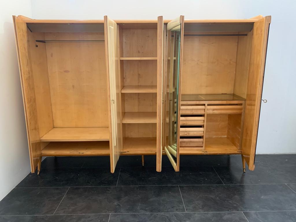 Midcentury Maple Wardrobe with Brass Tips For Sale at 1stDibs