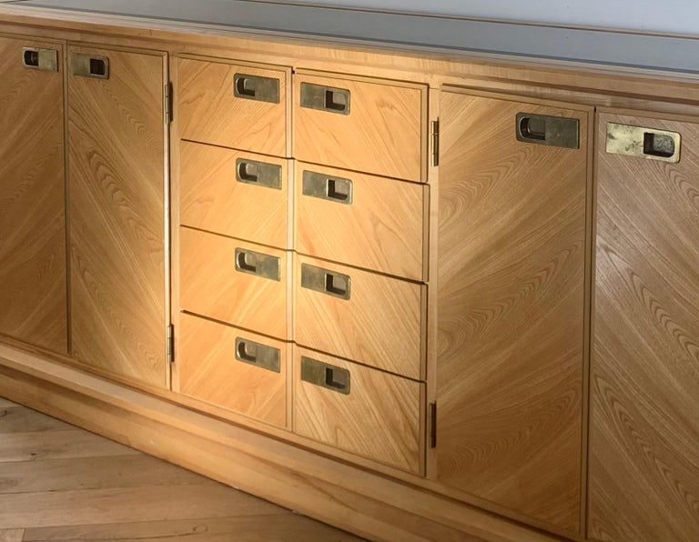 Mid Century Maple Wood Credenza with Smoked Glass Top Inlay by Stanley ...