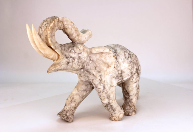Midcentury Marble Elephant Figure with Alabaster Tusks at 1stDibs