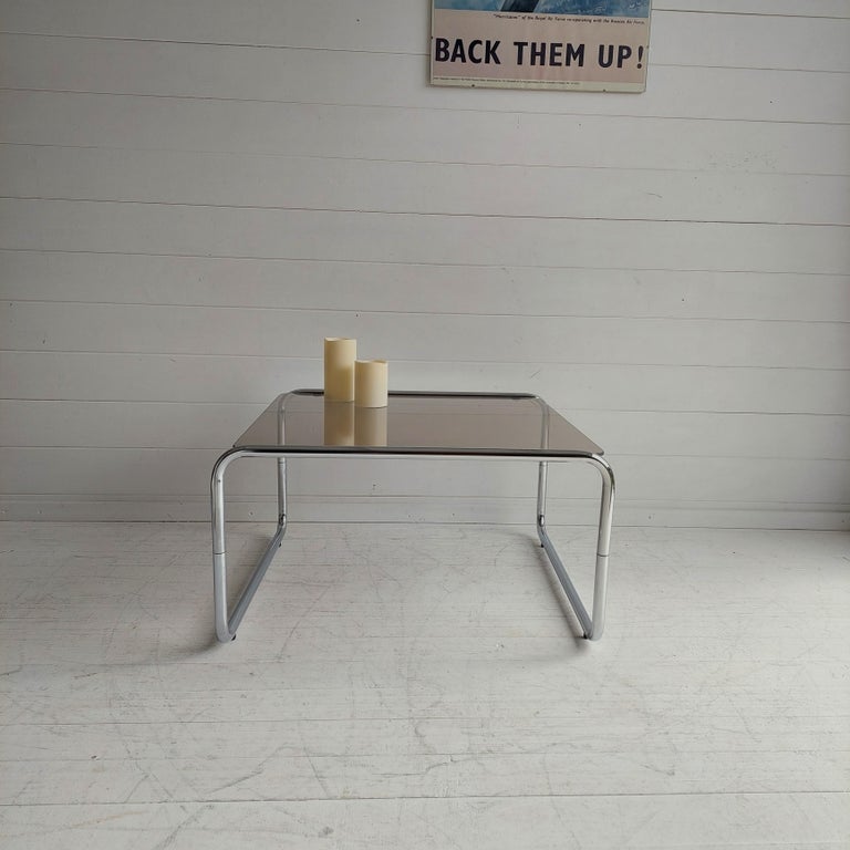 Midcentury Marcel Breuer Style Bauhaus Chrome and Smoked Glass Coffee ...