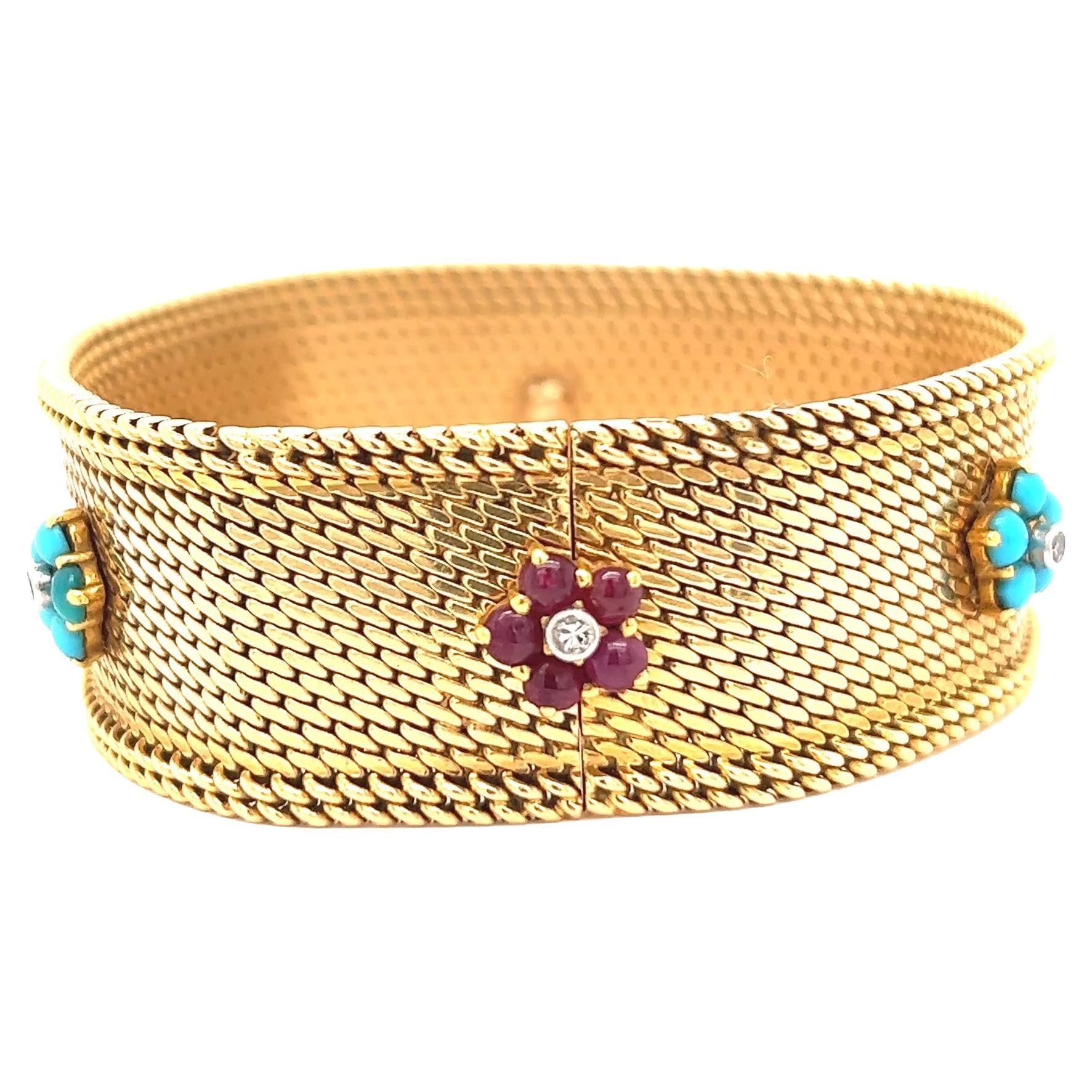 Marchak Paris Sapphire Ruby Pearl Gold Torsade Bracelet For Sale at 1stDibs