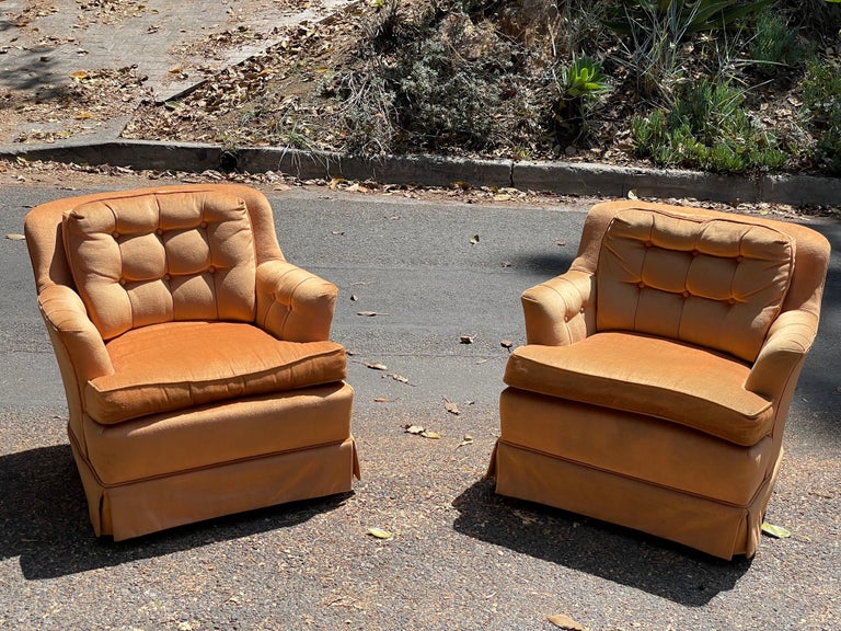 Mid Century Marge Carson Orange Club Chairs For Sale at 1stDibs