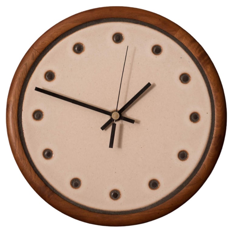 Mid Century Martz Stoneware Ceramic and Walnut Wall Clock for Marshall ...