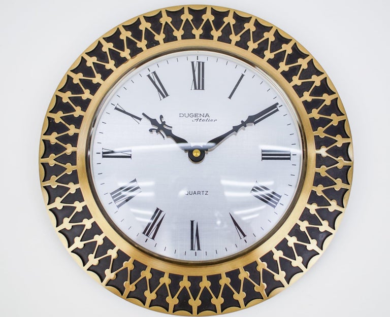 Mid-Century Massive Wall Clock in Brass by Dugena Atelier, Quartz ...
