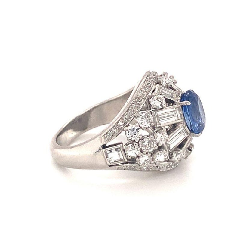 Mid-Century Mauboussin Sapphire and Diamond Platinum Ring, circa 1950s ...