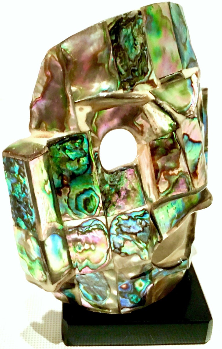 Midcentury Mayan Style Pair of Ceremonial Abalone Mounted Mask ...