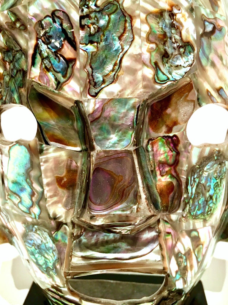 Midcentury Mayan Style Pair of Ceremonial Abalone Mounted Mask ...