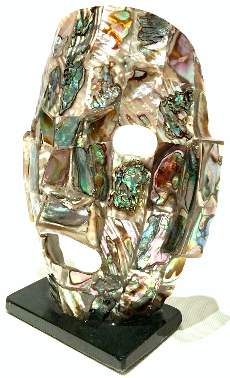 Midcentury Mayan Style Pair of Ceremonial Abalone Mounted Mask ...