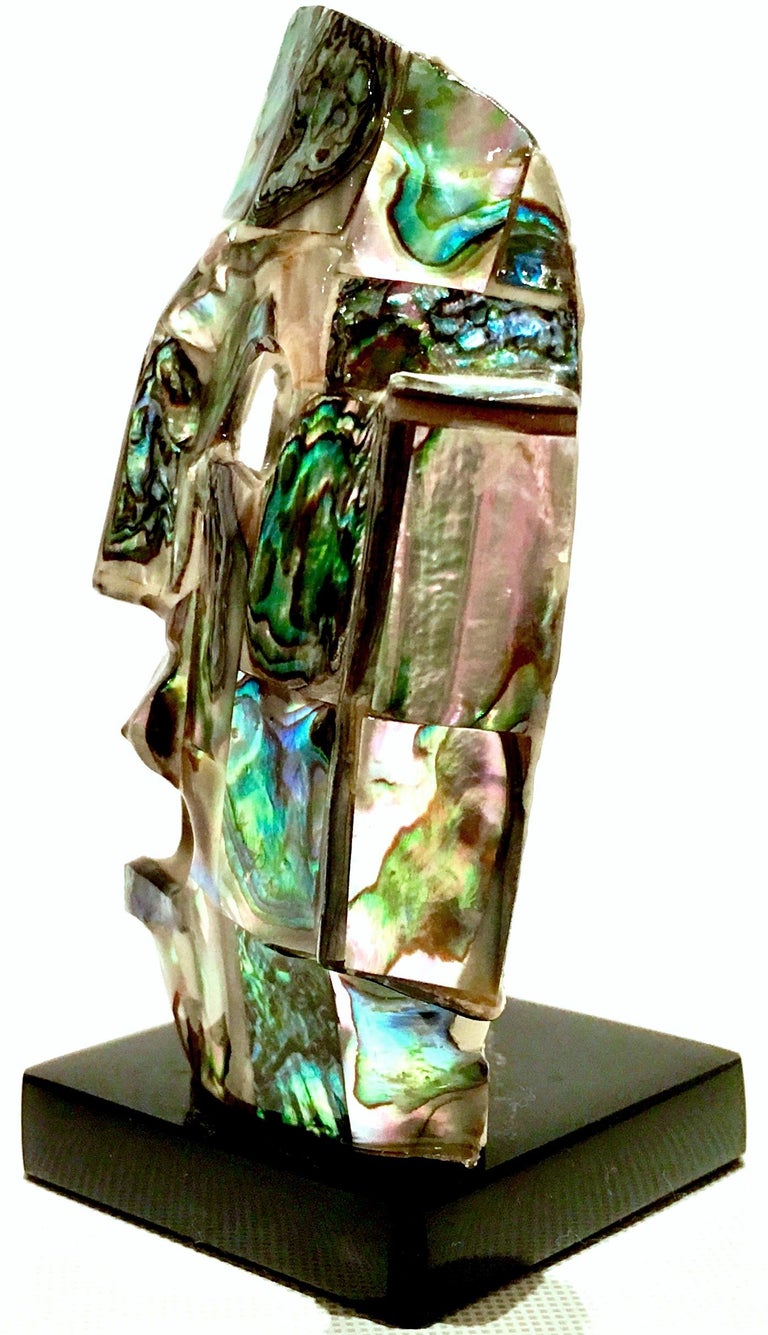 Midcentury Mayan Style Pair of Ceremonial Abalone Mounted Mask ...