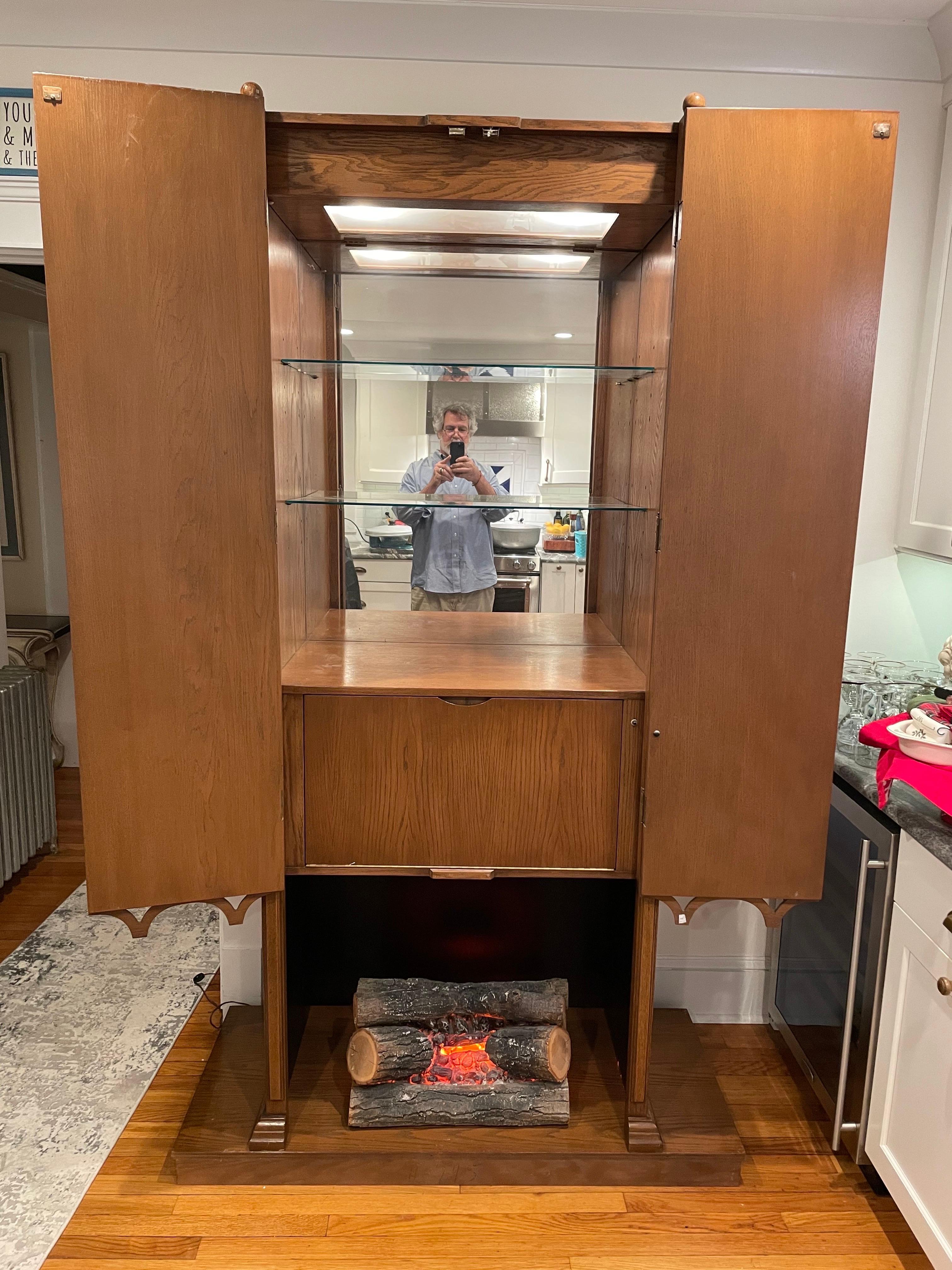 Midcentury Mediterranean Drop Front Dry Bar Cabinet For Sale at 1stDibs