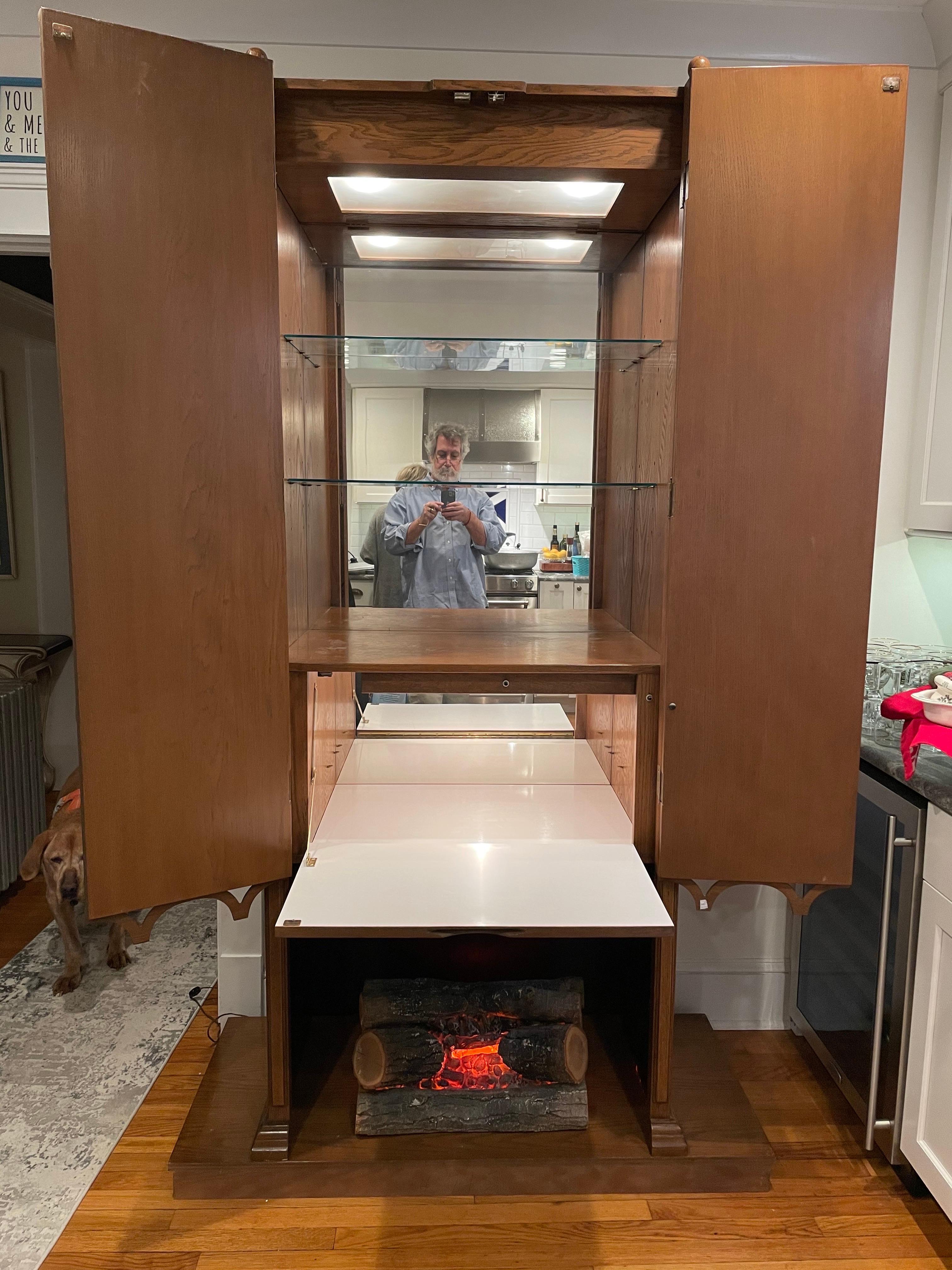 Midcentury Mediterranean Drop Front Dry Bar Cabinet For Sale at 1stDibs