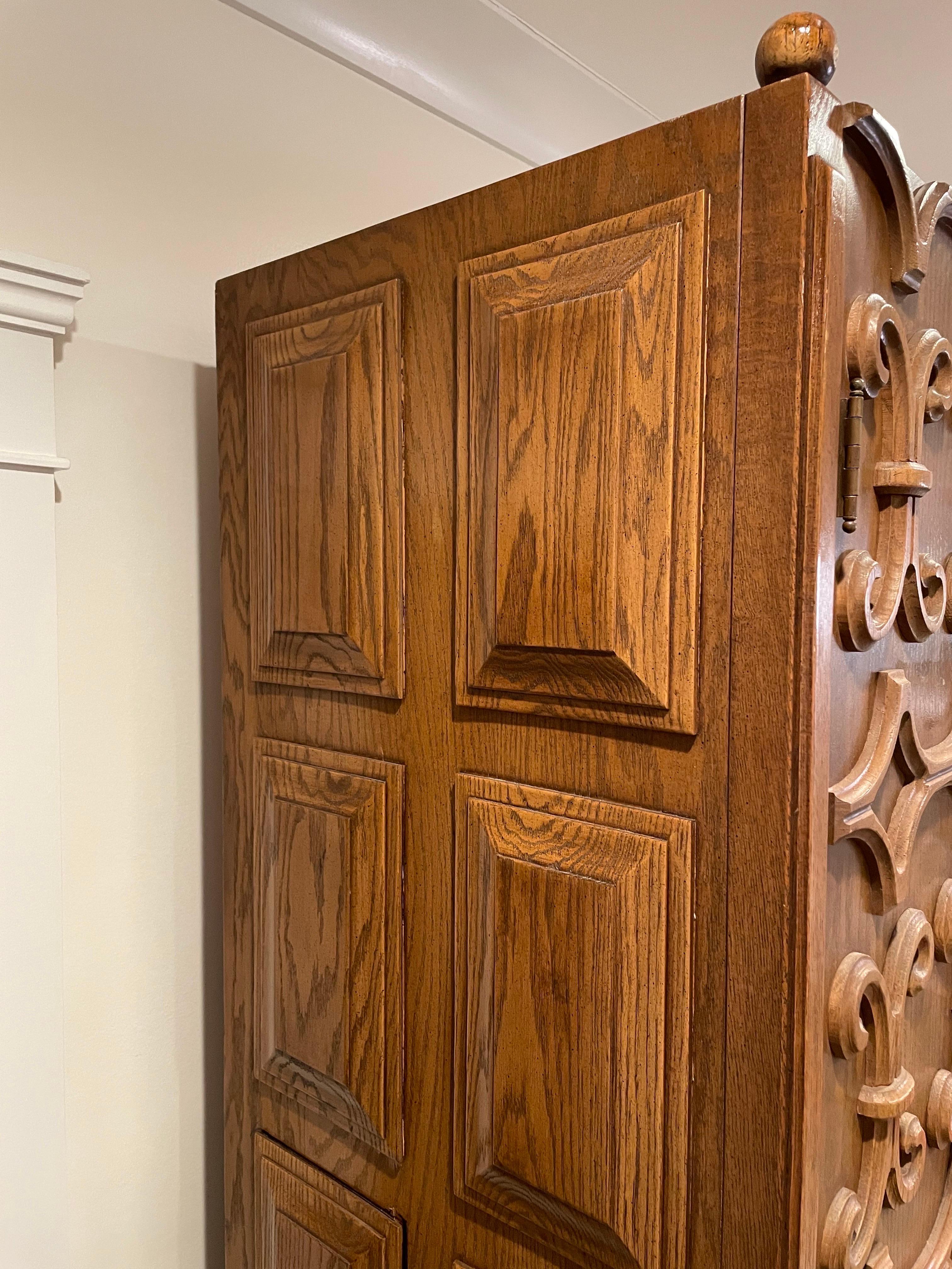 Midcentury Mediterranean Drop Front Dry Bar Cabinet For Sale at 1stDibs