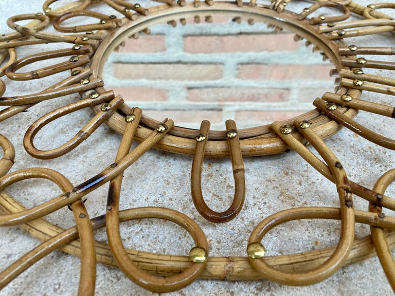 Mid-Century Mediterranean Rattan Flower Burst Mirror, 1960s For Sale at ...
