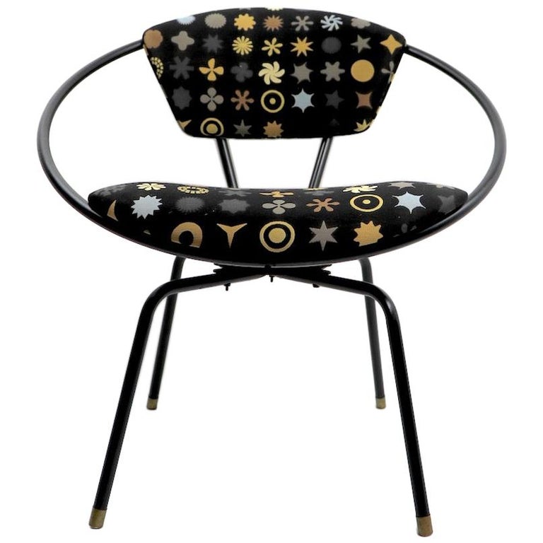 Mid Century Metal Hoop Swivel Chair with Stylish Upholstered Seat and ...