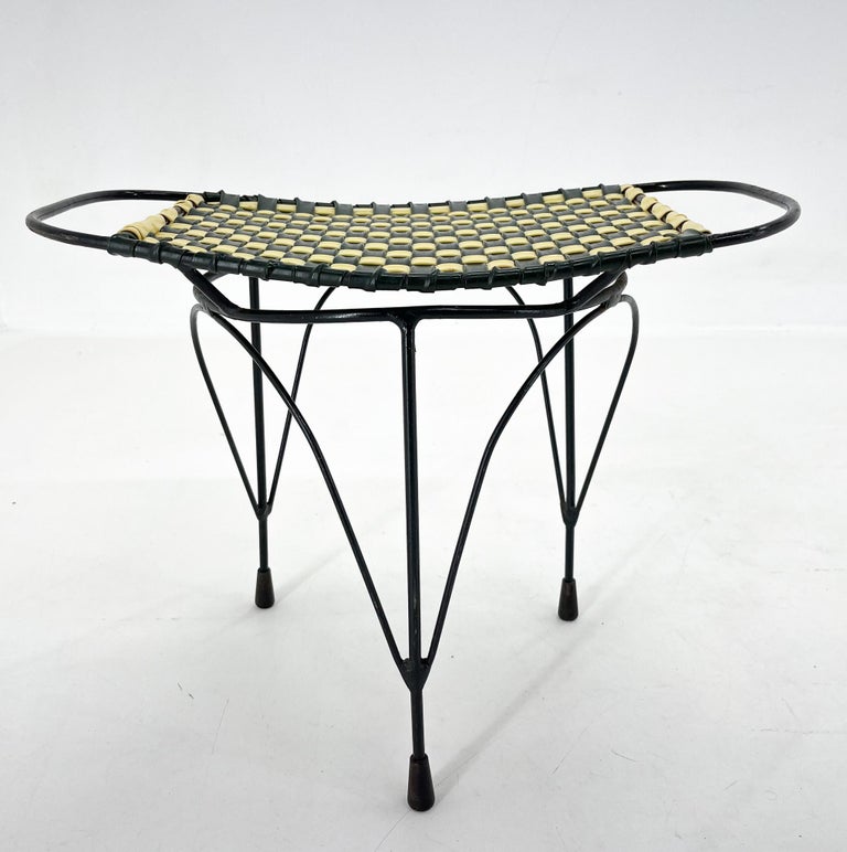 Midcentury Metal Tripod Stool or Footrest with Plastic Stripes For Sale ...