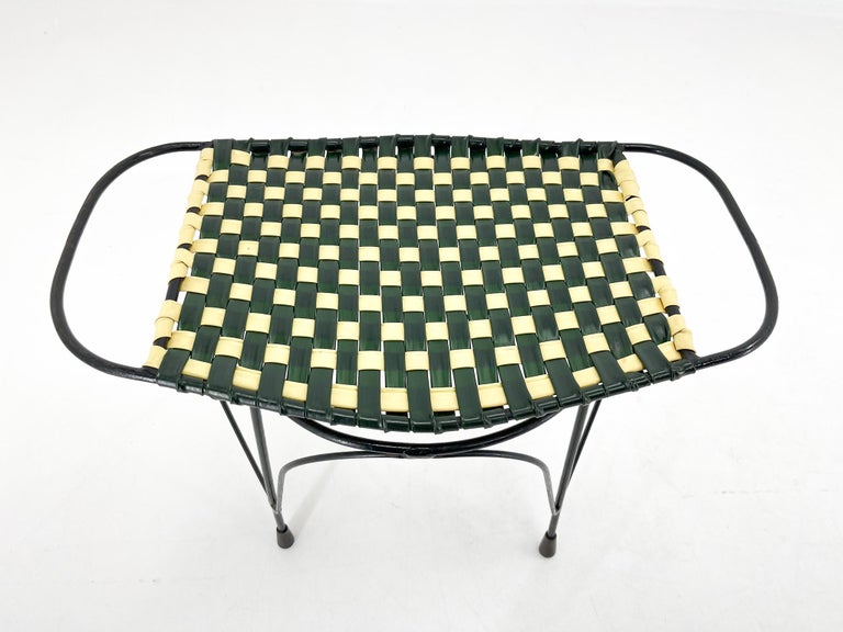 Midcentury Metal Tripod Stool or Footrest with Plastic Stripes For Sale ...