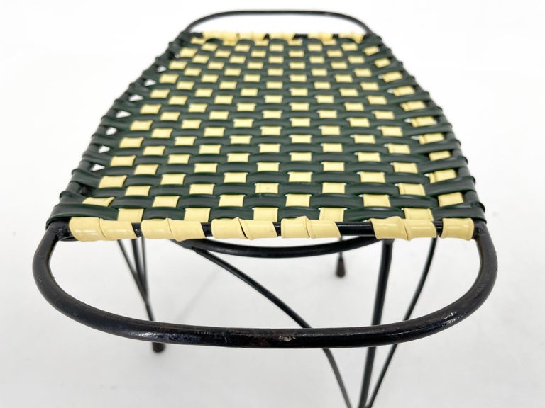 Midcentury Metal Tripod Stool or Footrest with Plastic Stripes For Sale ...