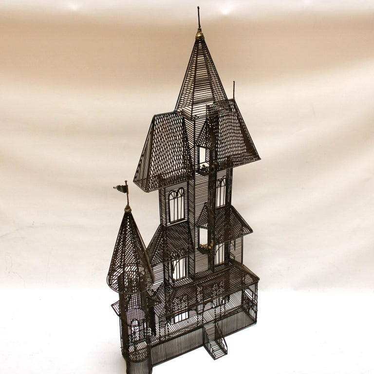 Mid-Century Metal Wire Victorian House Sculpture For Sale at 1stDibs