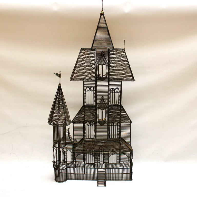Mid-Century Metal Wire Victorian House Sculpture For Sale at 1stDibs