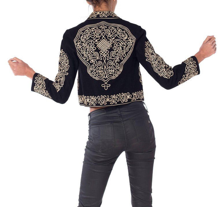 1940S Black Wool Mexican Cropped Bolero Jacket With Cream Passementrie ...