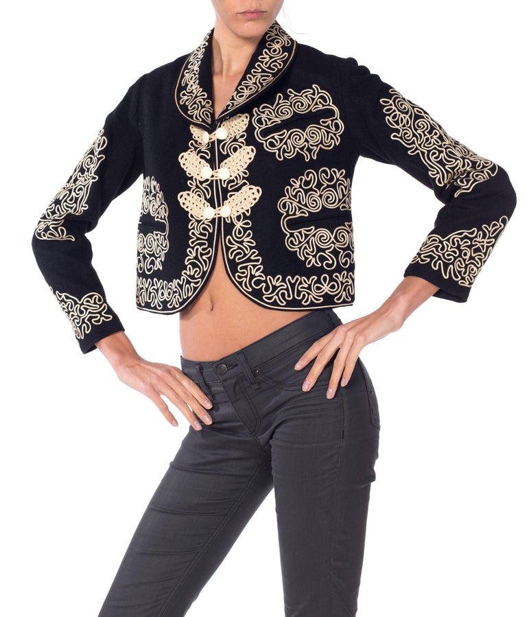 1940S Black Wool Mexican Cropped Bolero Jacket With Cream Passementrie ...