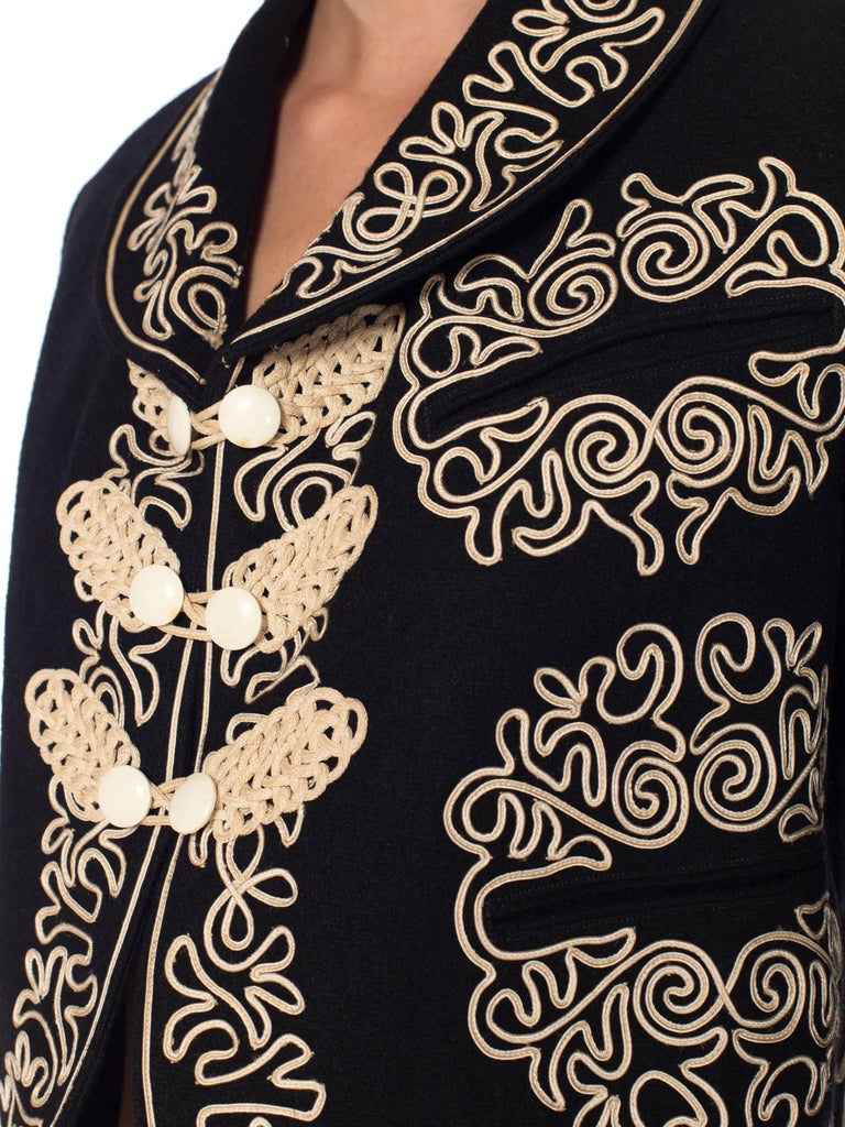 1940S Black Wool Mexican Cropped Bolero Jacket With Cream Passementrie ...