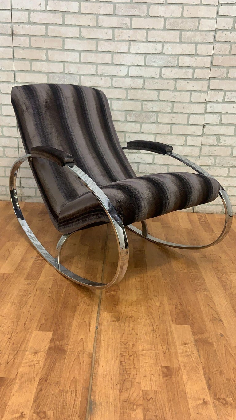 Mid-Century Milo Baughman Chrome Flat Bar Oval Rocking Chair Newly ...