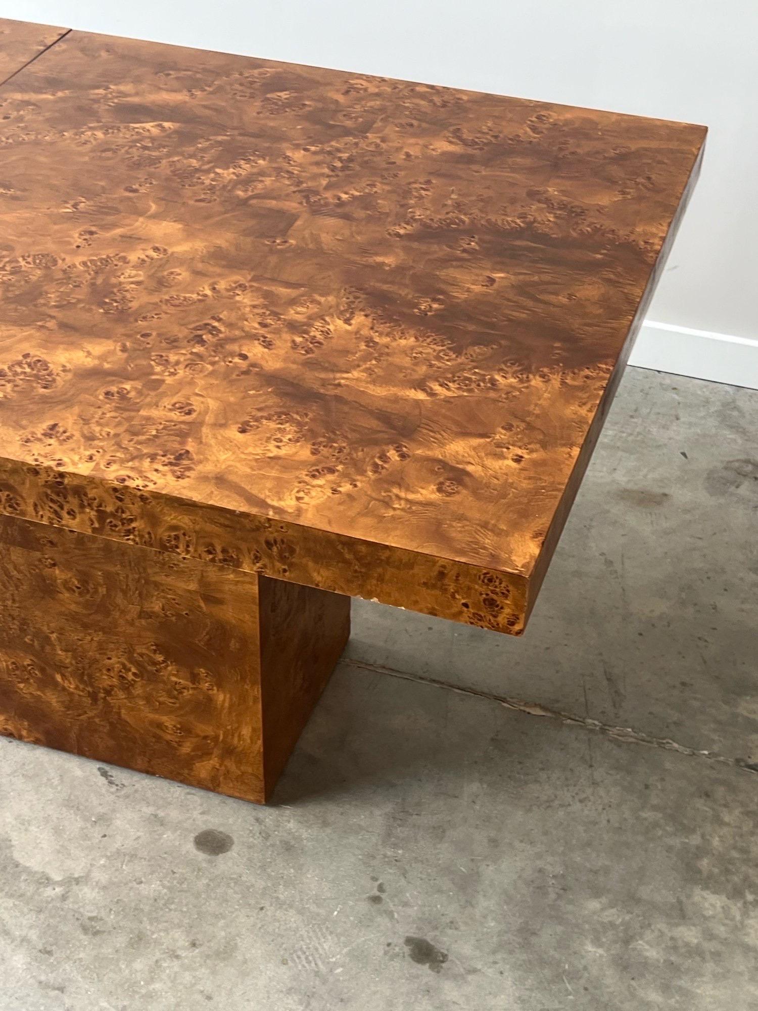 Mid-Century Milo Baughman Style Burl Dining Table For Sale at 1stDibs