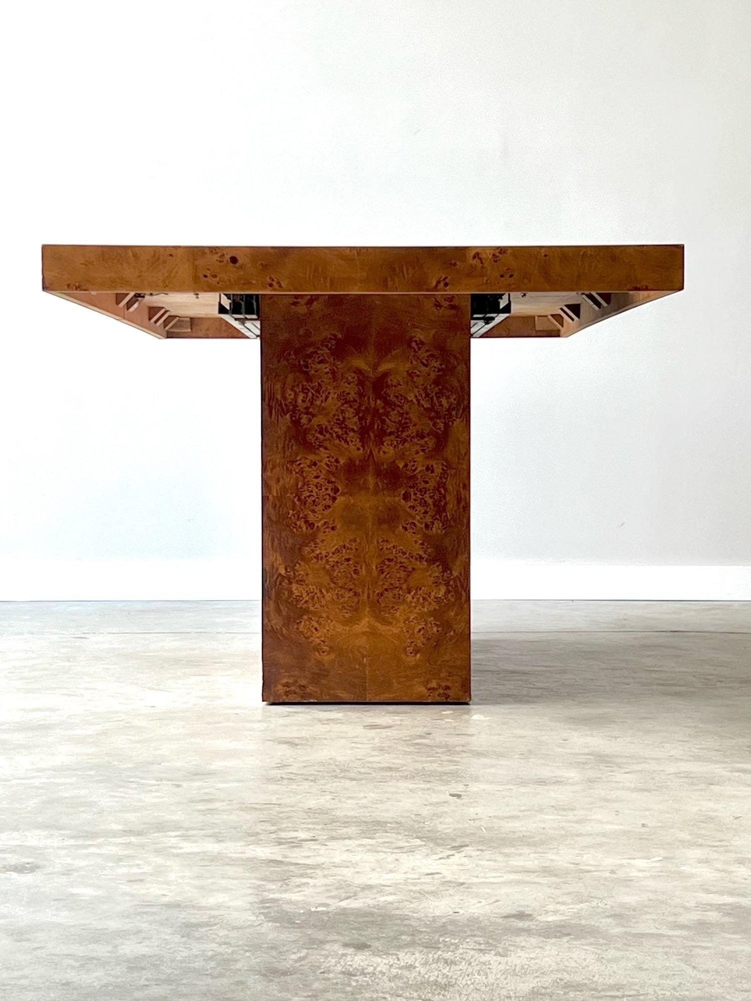 Mid-Century Milo Baughman Style Burl Dining Table For Sale at 1stDibs