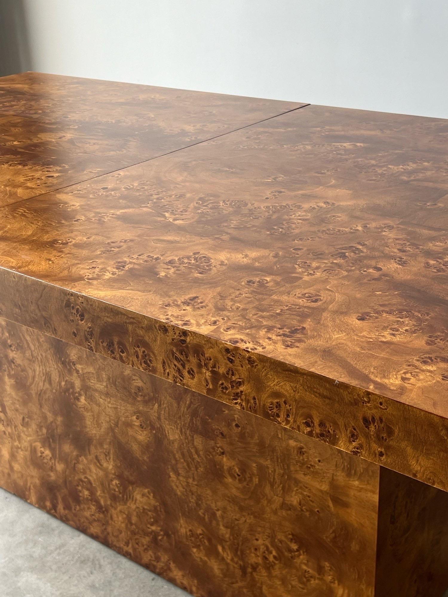 Mid-Century Milo Baughman Style Burl Dining Table For Sale at 1stDibs