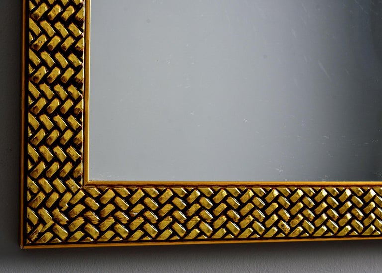 Midcentury Mirror with Woven Texture Gilded Finish Frame at 1stDibs