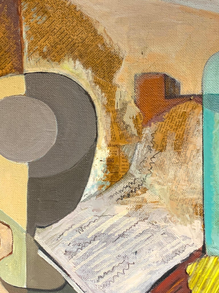 Midcentury Mixed-Media Cubist Still Life Oil on Canvas For Sale at 1stDibs