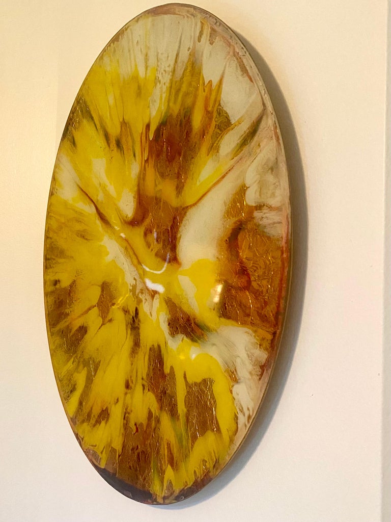 Mid-Century Mixed Media Glass Disc Wall Decoration with Gold Leaf For ...