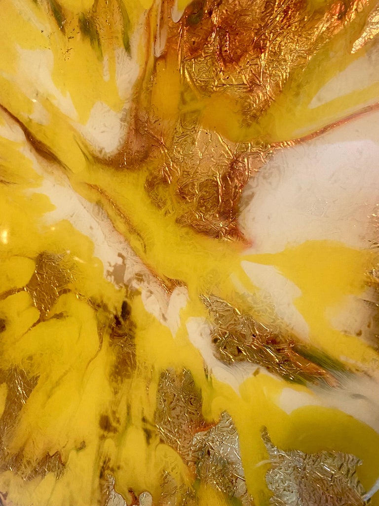 Mid-Century Mixed Media Glass Disc Wall Decoration with Gold Leaf For ...