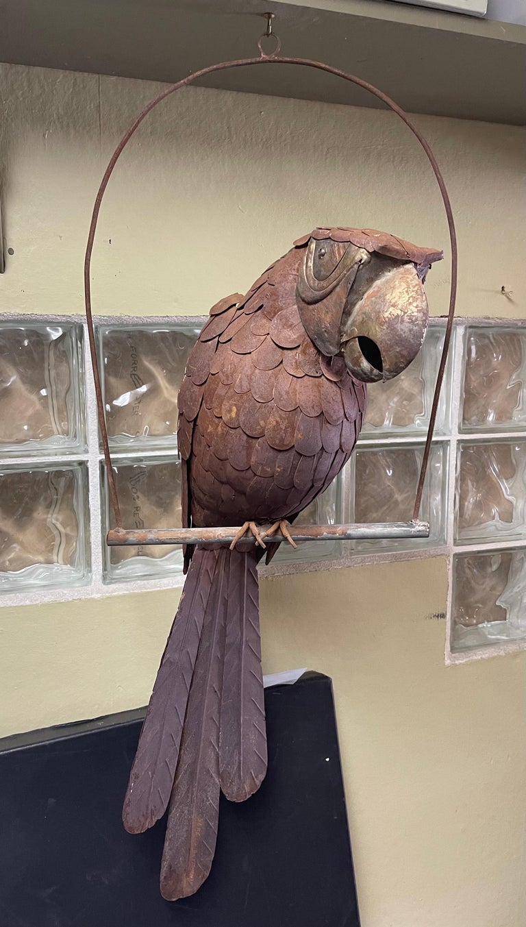 Mid-Century Mixed Metals Distressed Parrot Sculpture by Sergio ...