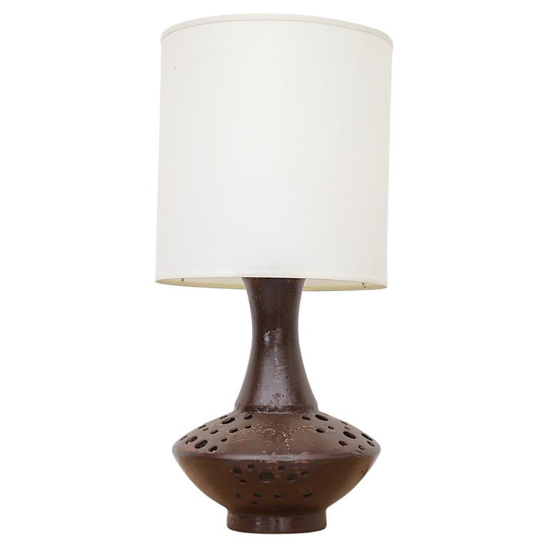 Mid-Century Mobach Ceramic Lamp with Cut-Outs at 1stDibs