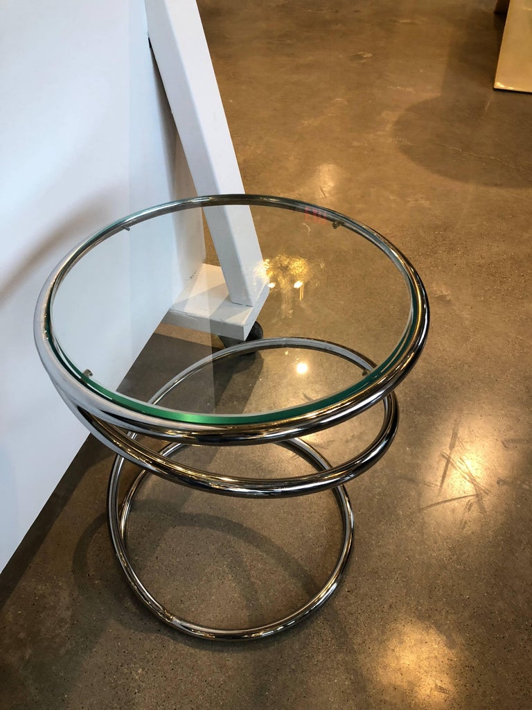 Pace Collection Round Chrome "Spring" Shaped with Inset Glass Top Side ...