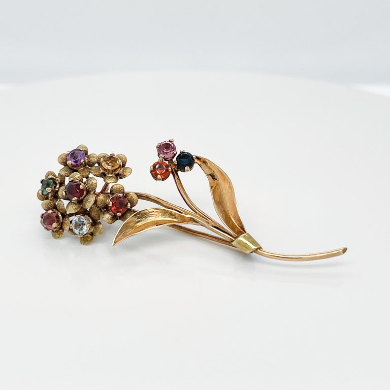 Mid-Century Modern 18 Karat Gold and Multi-Gemstone Flower Brooch or ...