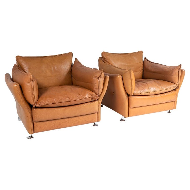Mid-Century Modern 1980s Pair of Danish Svend Skipper Tan Leather Club ...