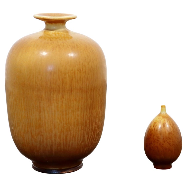 Mid-Century Modern 2 Pc Ceramic Set Signed Berndt Friberg Brown Hare Glaze 1960s For Sale at 1stDibs