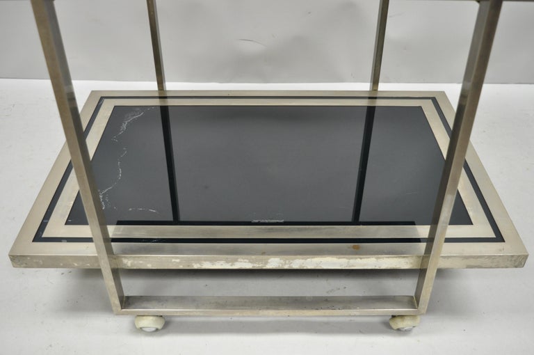 Mid Century Modern 2 Tier Chrome And Green Glass Milo Baughman Dia