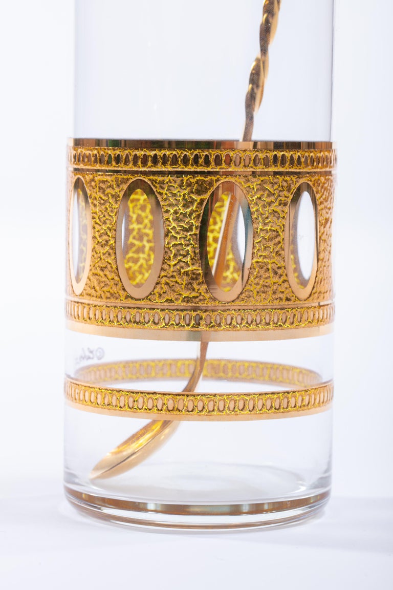 Mid-Century Modern 22 Karat Gold Cocktail Mixer and Six 4 oz Glasses ...