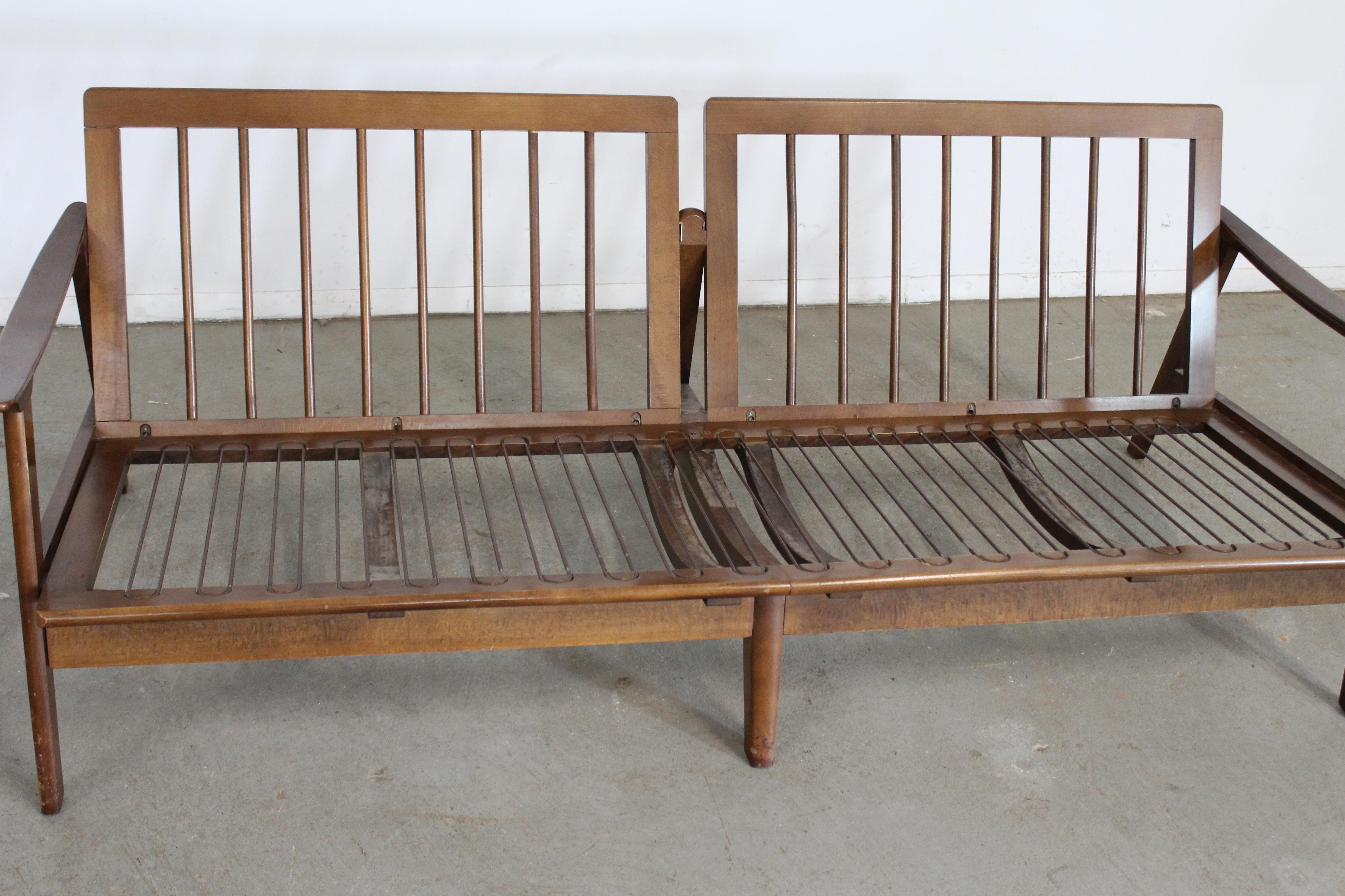 Mid-Century Modern 3 Cushion Open Arm Walnut Sofa For Sale at 1stDibs