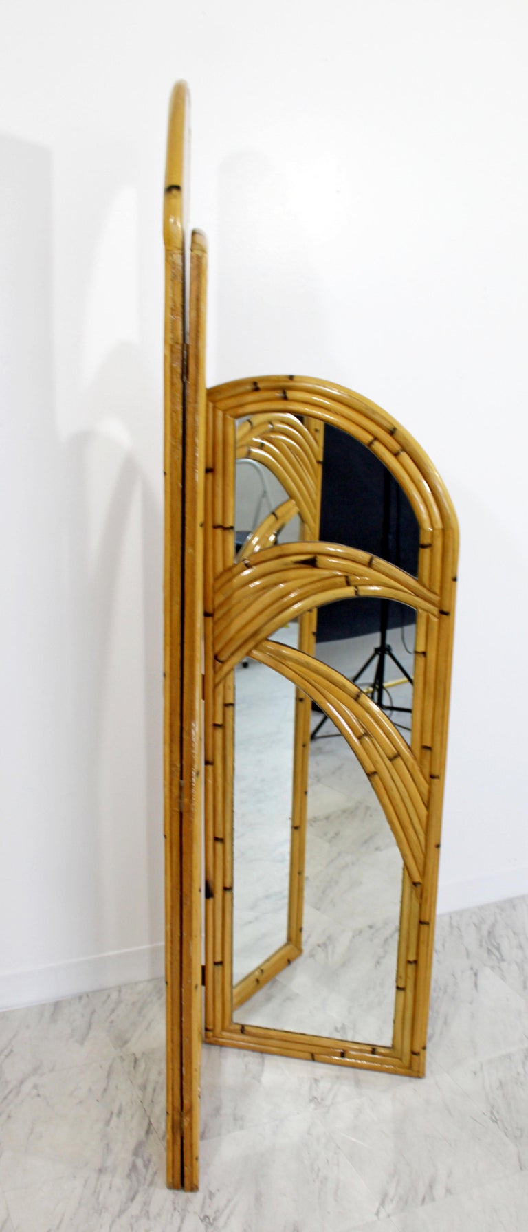 Mid-Century Modern 3 Panel Rattan and Mirror Folding Screen Room ...