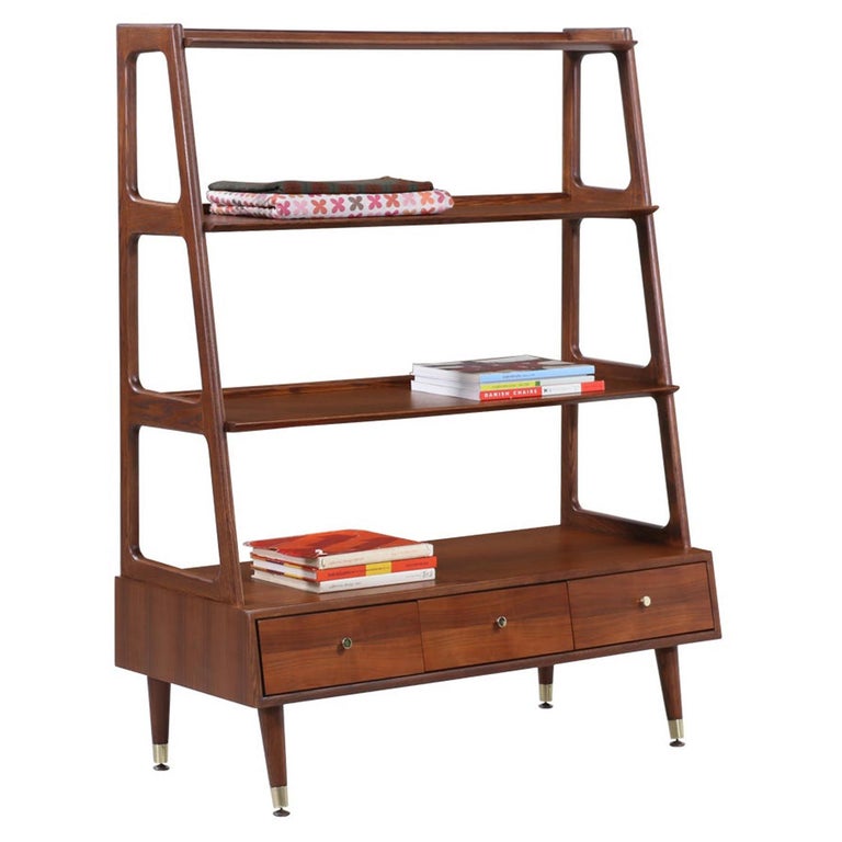 Mid-Century Modern 4-Tier Pyramid Walnut Bookshelf at 1stDibs