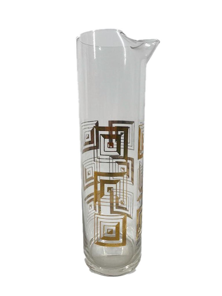 Mid-Century Modern 7pc Cocktail Pitcher Set with 22k Gold Geometric ...