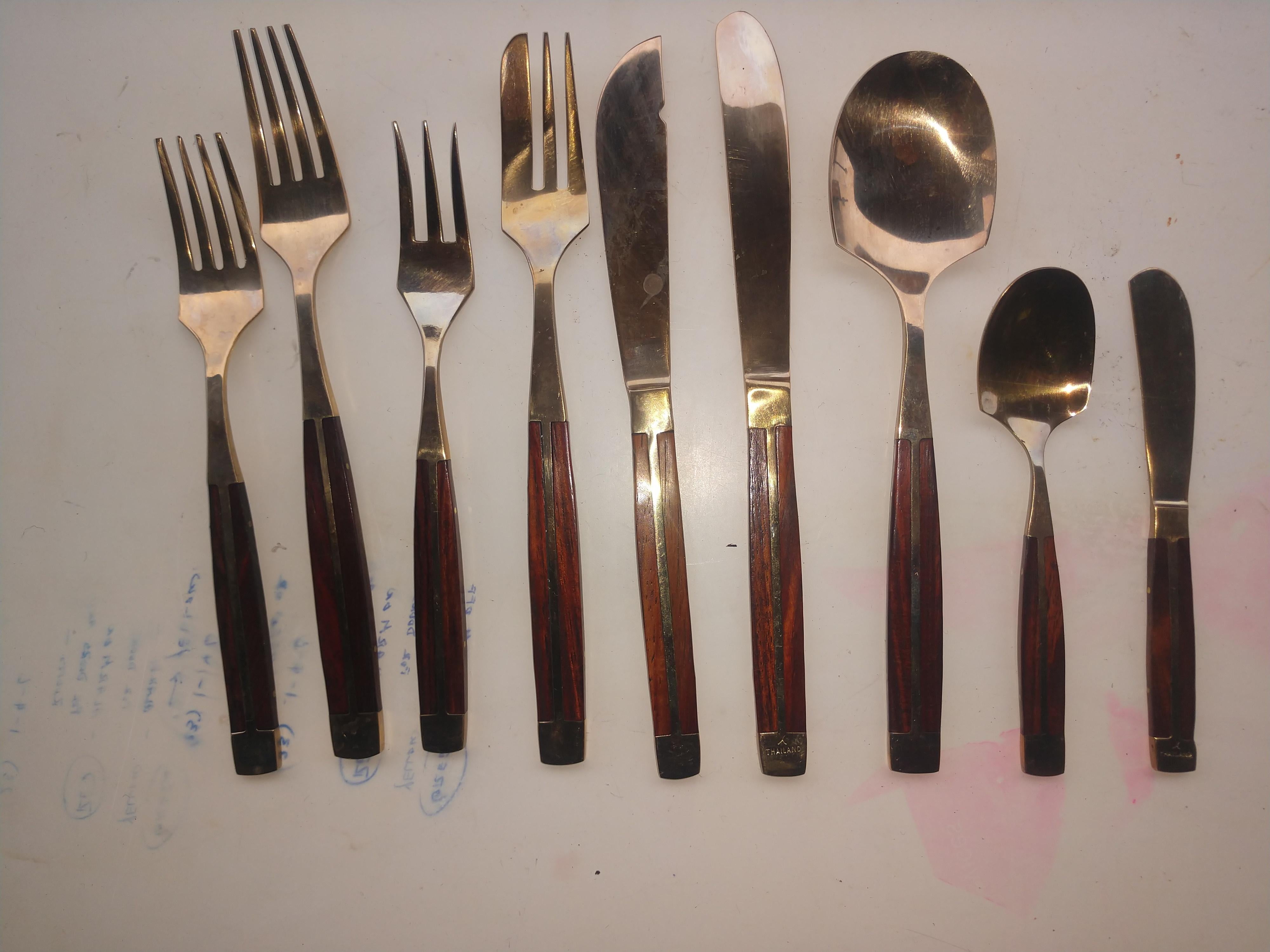 Mid-Century Modern 91 Piece Rosewood and Bronze Flatware Set by Jean ...